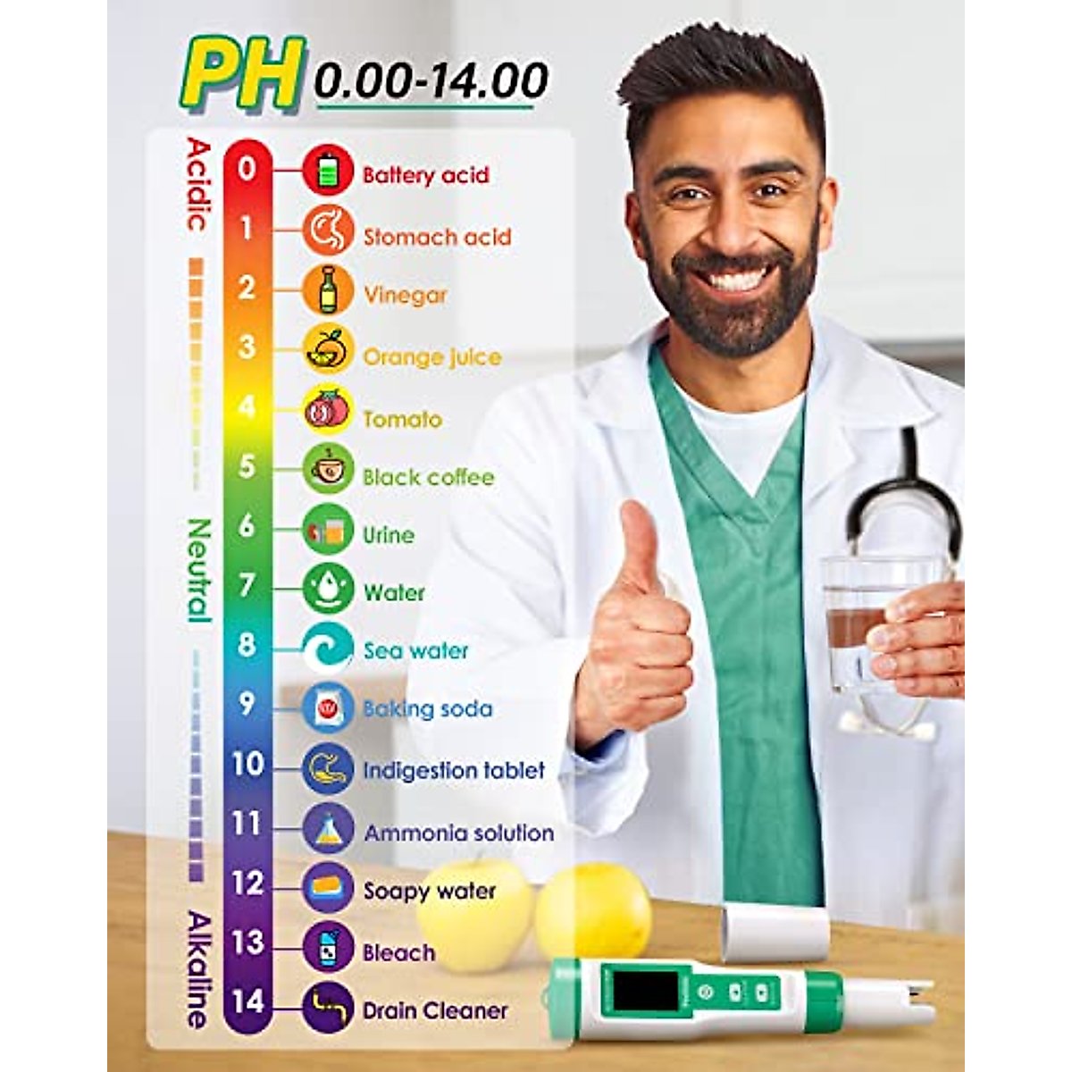 4 in 1 Digital pH Meter for Water, ±0.01 Resolution High Accuracy Tds Meter Digital Water Tester with ATC pH Tester, Water Tester for Drinking Water, Brewing, Hydroponics, Wine, Pool and Aquarium
