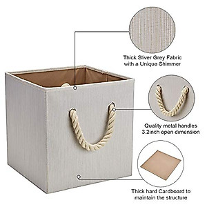 Robuy Set of 4 Beige Foldable Bamboo Fabric Cube Storage Bins with Cotton Rope Handle, Collapsible Resistant Basket Box Organizer for Shelves Size (10.5x10.5 x11 inch)