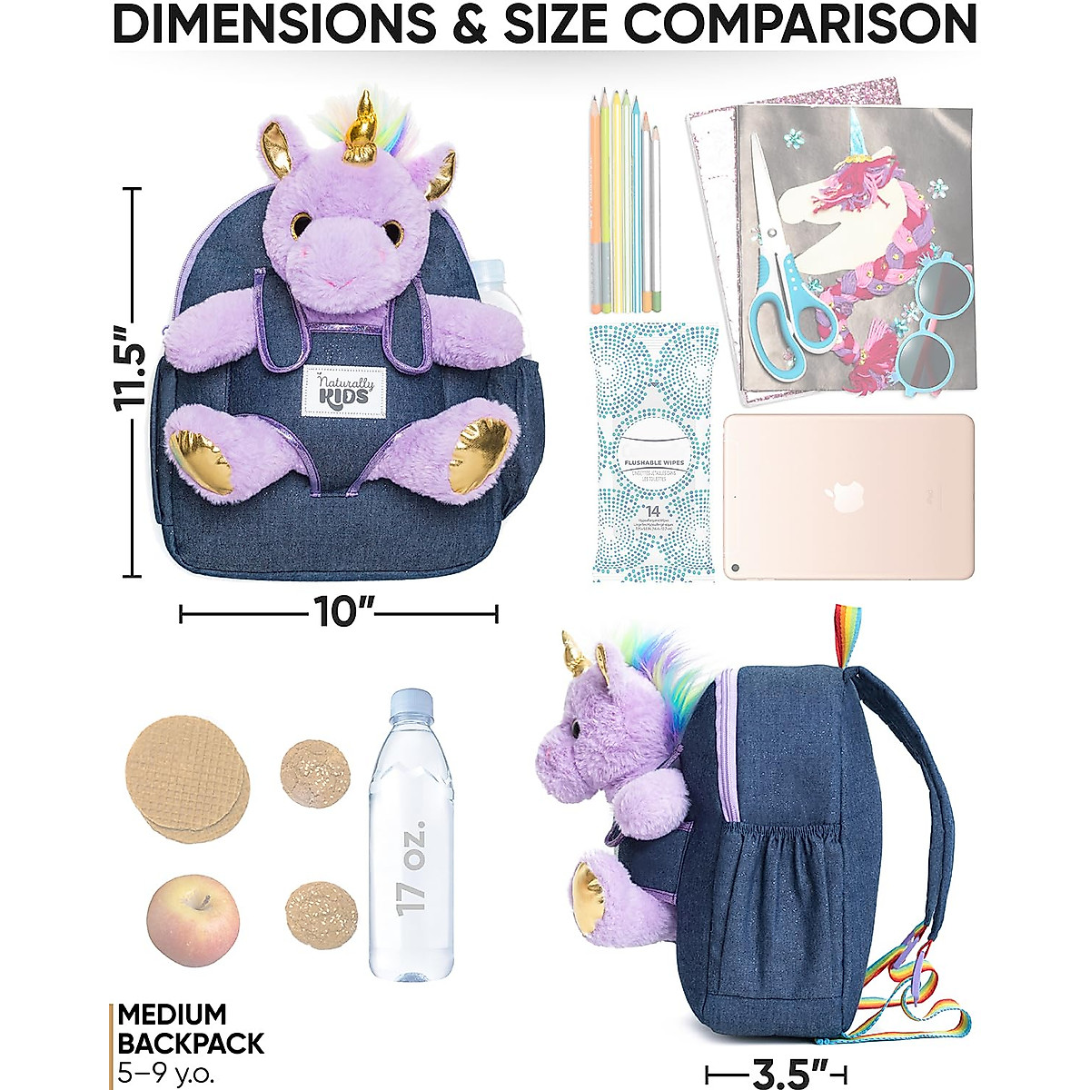 Naturally KIDS Purple Unicorn Toys for Girls Age 4-6, Gifts for 5 Year Old Girls, Gifts for 4 Year Old Girl, 4 Year Old Girl Birthday Gift, Toddler Unicorn Backpack