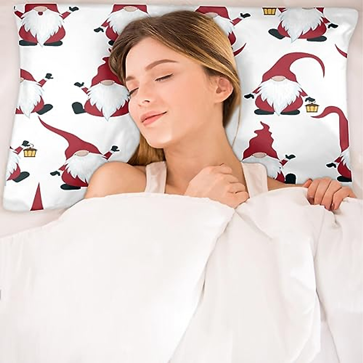 Cute Gnomes Satin Pillowcase for Hair and Skin, Christmas Dwarf Silk Pillowcase with Zipper, Soft Silky Pillow Cover Standard Size (20x26 Inches) Cooling Satin Pillow Cases