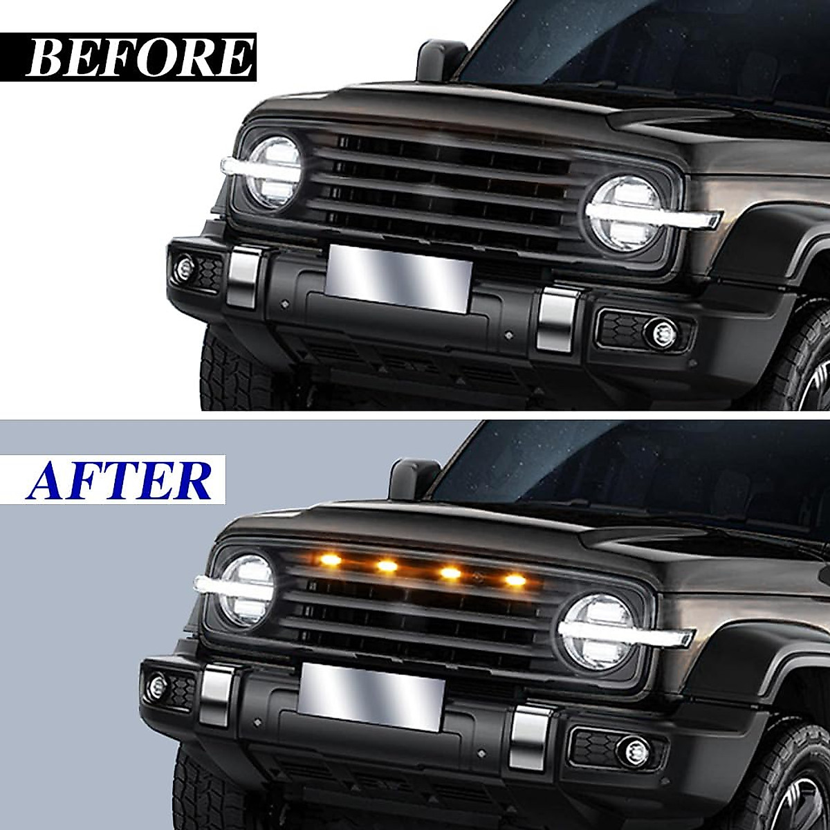 CHRYMUM 4PCS LED Grill Lights, LED Amber Grill Light, Front Grille Bumper Raptor Lamps Car Accessories with Harness, Compatible with 2016-2019 Toyota Tacoma TRD PRO Front Grill
