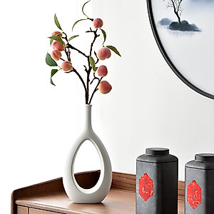 MOVNO White Ceramic Hollow Vases Set of 2, Geometric Handmade Flower Vase for Decor, Modern Decorative Vase Centerpiece for Wedding Living Room Office Bedroom Dinner Table Party-Housewarming Gift