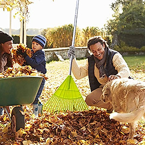 Colwelt Plastic Leaf Rake, Garden Poly Shrub Rake with 56’’ Lightweight Stainless Steel Handle, Include 22Tines Plastic Head & Garden Gloves, Garden Rake Leaf to Collect Loose Debris