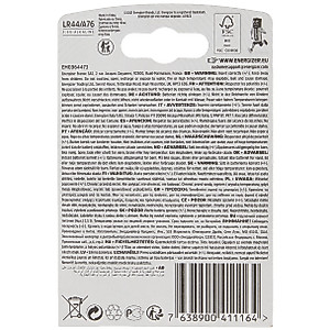 Energizer LR44/A76 Alkaline Batteries, 1.5V, Pack of 4