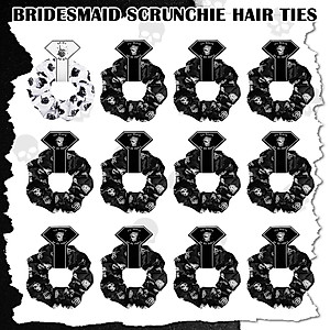 Domensi 12 Pcs Bride or Die Gothic Satin Bridesmaid Scrunchies of 12 Bachelorette Sunglasses Til Death Do Us Party Bachelorette Hair Ties Set Wedding Sunglasses for Bridal Proposal Gifts, Black White