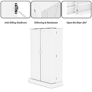 Yusong Kitchen Pantry Storage Cabinet Cupboard with Doors and 6 Adjustable Shelves for Small Space, Farmhouse Pantries Organization Cabinet for Dining Room, Living Room, White