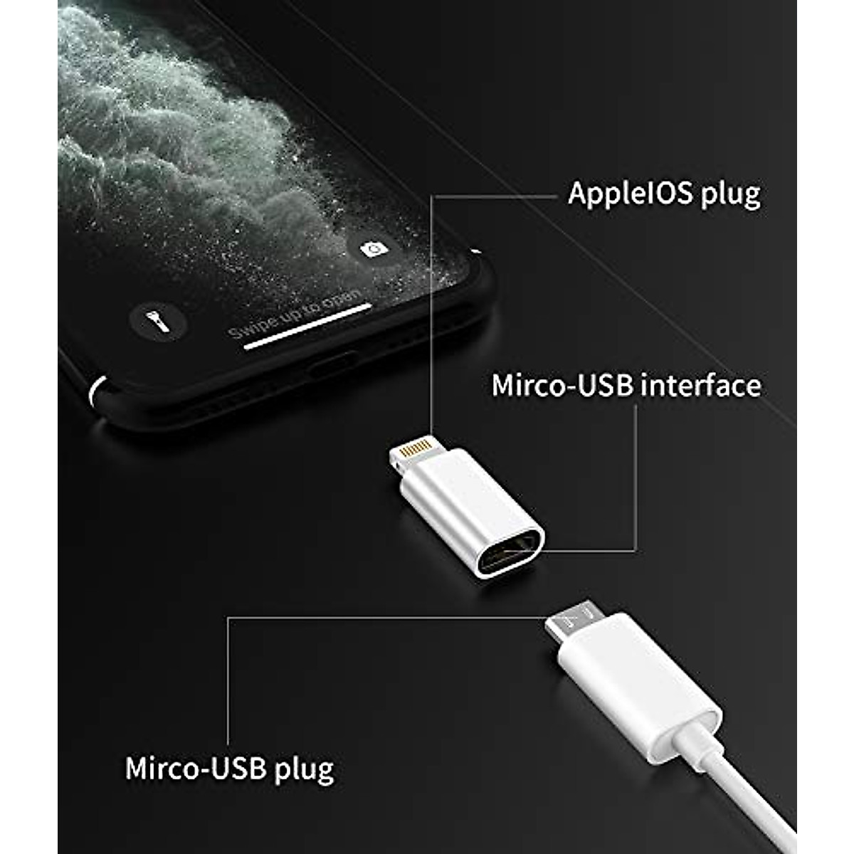 3-Pack,Micro USB to Lightning Adapter,Lightning Male to Microusb Female Adapter for Apple iPhone 5s 6 6s 7 8 Plus se2 x xr xs 12 11 Mini max pro Ipad Connector Converter Port