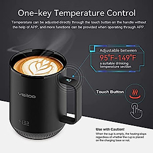 VSITOO S3 Temperature Control Smart Mug with Lid, Coffee Mug Warmer with Mug for Desk Home Office, App Controlled Heated Coffee Cup, Self Heating Coffee Mug 11 oz, Electric Mug-Black Inner Wall