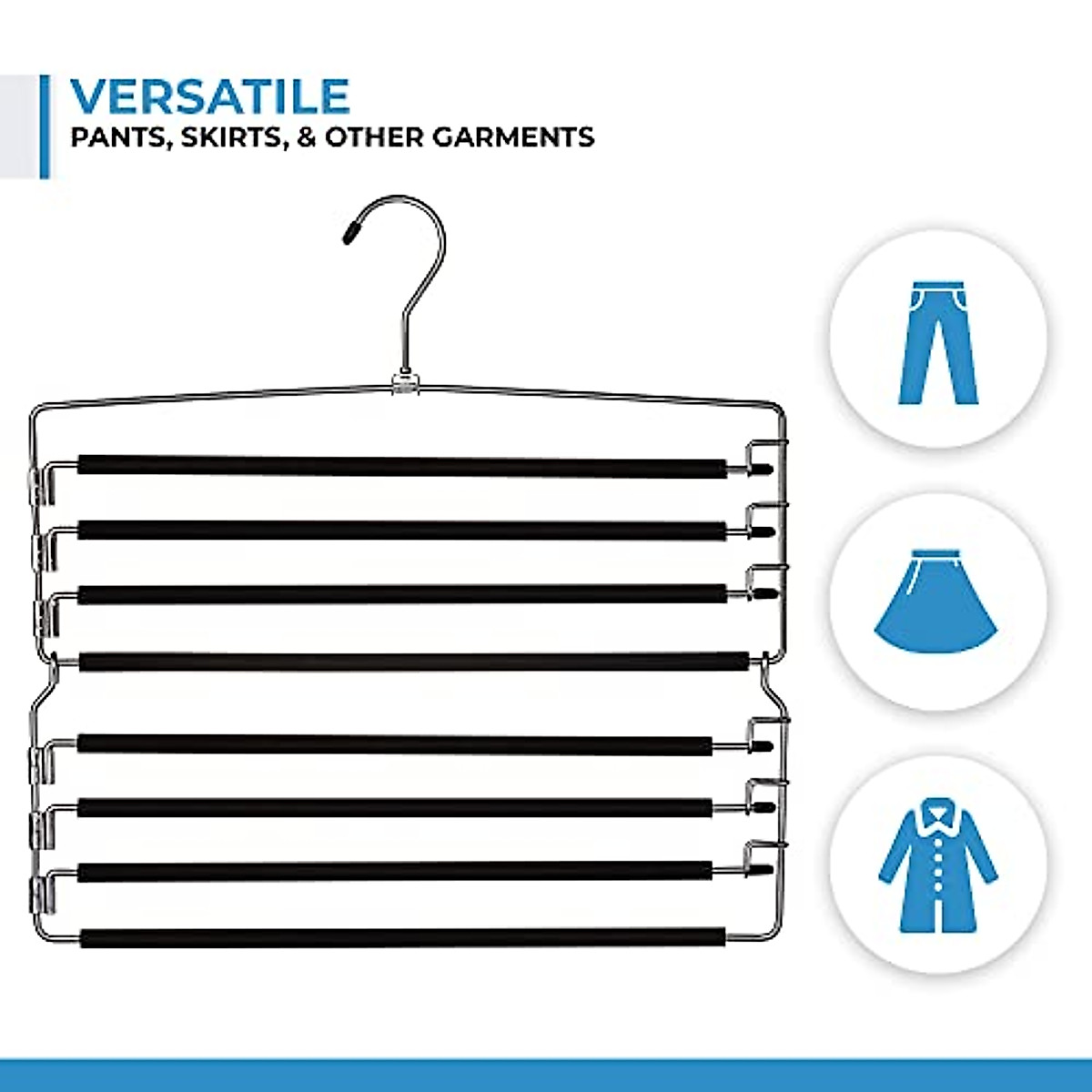 USTECH Metal Space Saving Hangers for Closet Organization | Heavy Duty Foam Padding, Non-Slip & Removable Trouser Bar for Convenient Functionality | Folding Mechanism for Easy Storage | Pack of 2