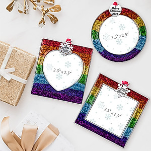 2022 Christmas Tree Ornaments - Made of Zinc Alloy Glitter Powder Pendant 2.5x2.5 Inch Picture Frame for Pet and Baby Holiday Keepsake Gift (Rainbow)