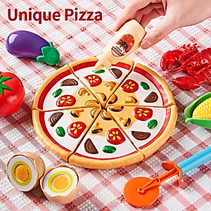 Laugigle Play Kitchen Accessories - 46Pc Kids Kitchen Playset with Kids Pots and Pans Playset, Pizza Toy, Play Food with Play Fruit Veggies, Kitchen Toys, Cooking Utensils Toy, Apron, Boys Girls Gift