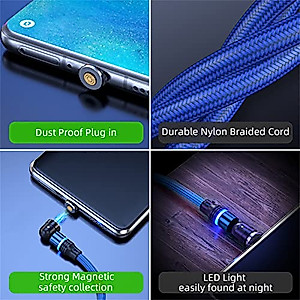 Magnetic Charging Cable 3A Fast Charging & Data Sync 540° Rotation 6.6ft Magnetic Phone Charger Cable Nylon Braided 3 in 1 Magnetic Cable Compatible with Android Micro USB/USB C/Type C/Phone Devices