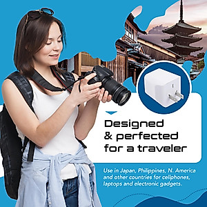 Ceptics Japan, Philippines Travel Adapter Plug with Dual USB - Usa Input - Type A - Ultra Compact (CTU-6) - Perfect for Cell Phones, Laptops, Camera Chargers
