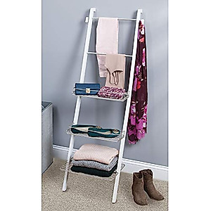 InterDesign Formbu Free Standing Bathroom Storage Ladder with Shelves for Towels, Soap, Candles, Tissues, Lotion, Accessories - White/Satin