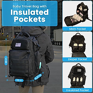 PKB Premium Dad Diaper Bag - Diaper Bag with Changing Station - Baby Diaper Bag for Men - Baby Essentials Waterproof Backpack - Diaper Bag with Insulated Pockets - With Luggage & Stroller Straps