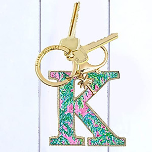 Lilly Pulitzer Leatherette Initial Keychain, Letter Bag Charm for Women, Suite Views (K)