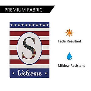 Patriotic Decorative Flag Initial Letter Garden Flags with Monogram S Double Sided American Independence Day Flag Welcome Burlap Garden Flags 12.5×18 Inch for House Yard Patio Outdoor Decor(S)