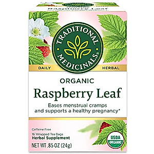 Traditional Medicinals Organic Raspberry Leaf Herbal Tea Caffeine Free, (Pack of 4) Total 64 Total Bag Tea