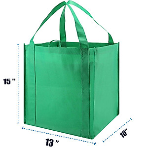 Set of 10 Reusable Grocery Bags Heavy Duty Shopping Bags Large Grocery Totes with Reinforced Bottom Super Sturdy Handles, Green