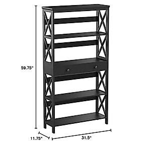 Convenience Concepts Oxford 5 Tier Bookcase with Drawer, Black