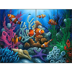 Undersea Art Tile Mural Backsplash - Here Come The Clowns by David Miller Ceramic Kitchen Shower Bathroom (32" x 24" on 8" Tiles)