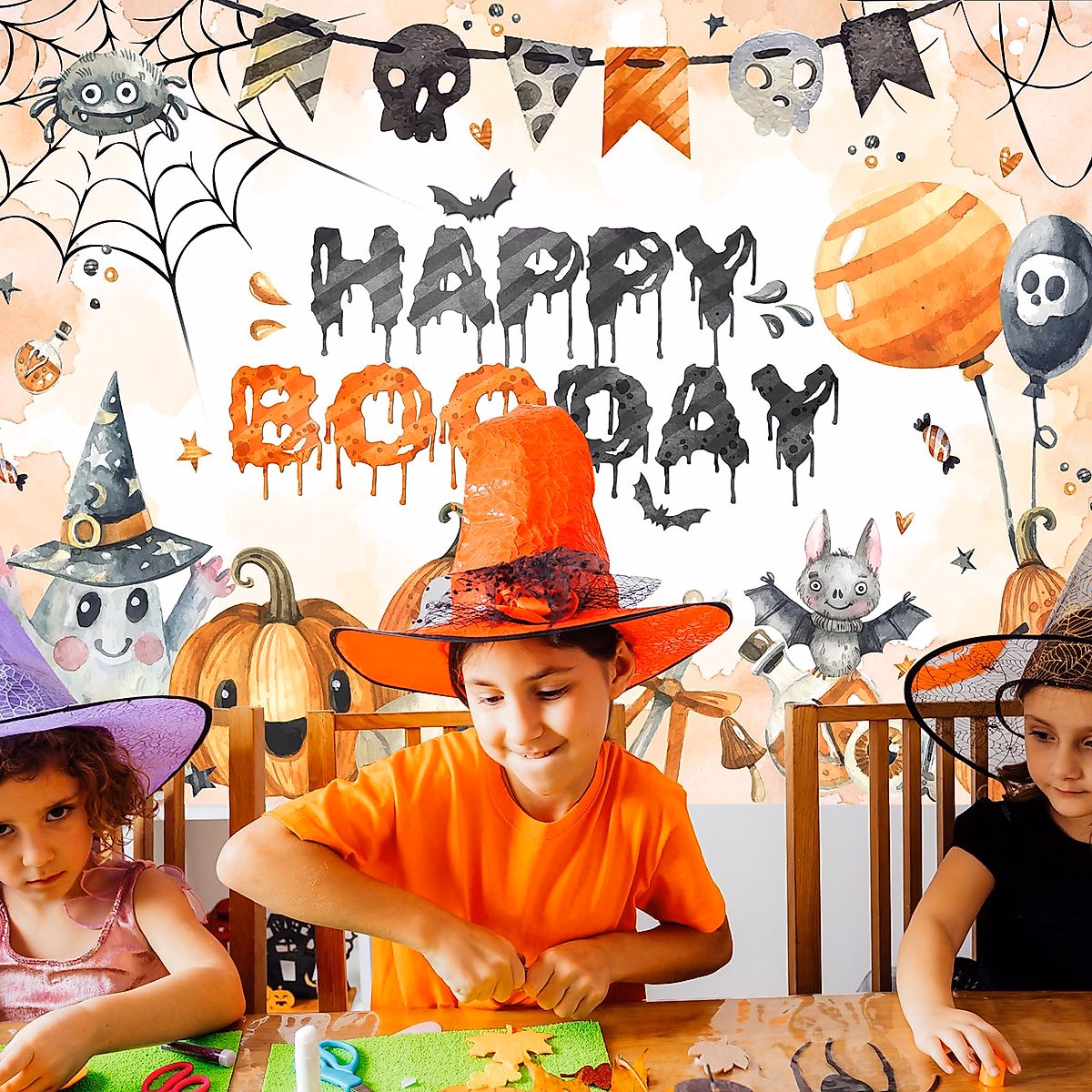 Avezano Halloween Booday Birthday Party Backdrop, Happy Boo Day Party Decorations Photoshoot Backdrops Halloween Happy Boo Day Party Banner Cute Spooky Ghost Birthday Decor Supplies Boys Girls (7x5ft)