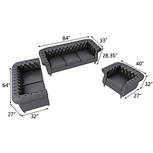 PHOYAL Sectional Modular Sofa Couches, PU Leather Modular Sofa Furniture Set Tufted Cushion Suitable for Small Space Configuration Sofa, Office Meeting Room Couch (PU Black, 1-2-3)