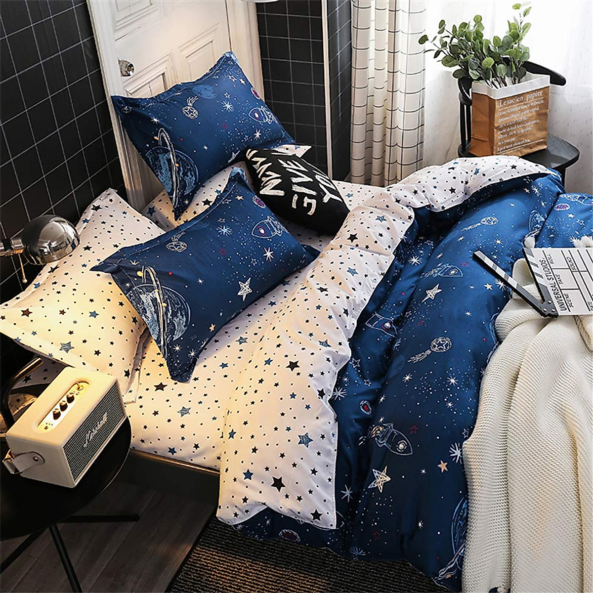 Chanyuan Boys Star Galaxy Bedding Duvet Cover Full Queen Size Space Planet Boundless Galaxy Starlight Reversible Bedding Set,Super Soft Hypoallergenic Microfiber,Zipper Closure (S-6,Q)