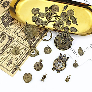 JIALEEY Antiqued Bronze Clock Face Charm Pendant, Wholesale Bulk Lots Mixed Gears Steampunk Charms Pendants DIY for Necklace Bracelet Jewelry Making and Crafting, 100g(38PCS)