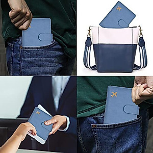 Doulove Passport and Vaccine Card Holder Combo Rfid Blocking, Upgraded Multi-Function Travel Wallet Passport Holder with Card Slot, Passport Cover for Women Men Blue