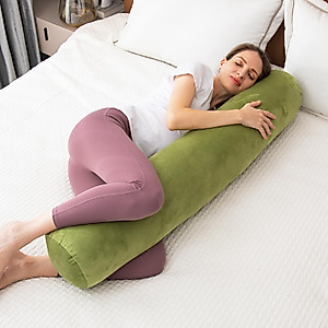1 MIDDLE ONE Bolster Pillow for Bed, Long Round Body Pillow for Adults with Removable Velvet Cover, Decorative Tube Roll Cylinder Pillow, 47 x 7.87 Inch, Green