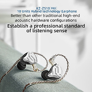 KZ ZS10 Pro in Ear Monitor Earphone, 4BA 1DD Metal Earbuds, HiFi Bass Headphones IEM with Detachable 2 Pin C-Cable(Black,No Mic)