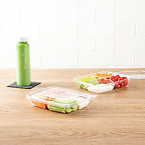 Tamper Tek 13 Ounce Rectangle Take Out Containers, 100 Durable Carryout Containers - Tamper-Evident, Freezable, Clear Plastic To-Go Containers, 4 Compartments, With Hinged Lids - Restaurantware