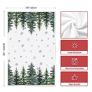 Artoid Mode Elk Trees Pine Cones Holly Berry Hello Winter Kitchen Towels Dish Towels, 18x26 Inch Bowknot Christmas Decoration Hand Towels Set of 4