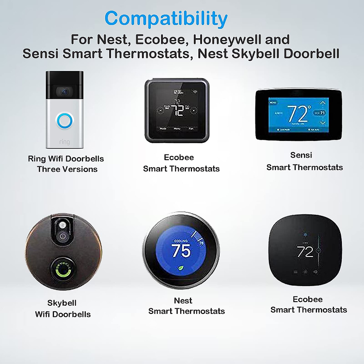 24 Volt Transformer, 500mA C Wire Power Adapter Thermostat, Competible with Nest, Ecobee, Sensi, Honeywell Doorbell and Any Doorbells, Extra Long 315" Cable