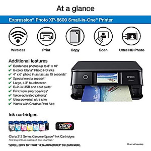 Epson Expression Photo XP-8600 Wireless Color Photo Printer with Scanner and Copier Black,Small (Renewed)