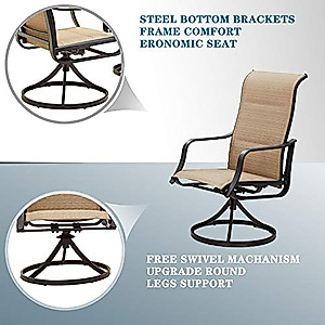 Festival Depot 2 PC Patio Dining Chairs 360° Swivel Chairs with High Back and Curved Armrest Textilene Fabric Outdoor Furniture for Deck Garden Pool (Beige)