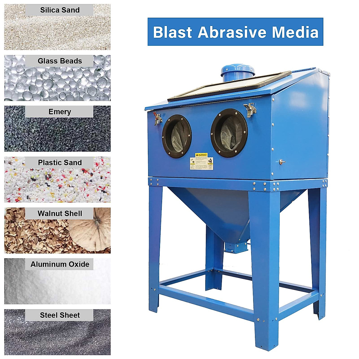 Cimcame Sandblasting&Sandblaster Cabinet 90 Gallon with Dust Collection Reclaimer System Floor Abrasive Blast Cabinet for Rust Grime Paint Removing