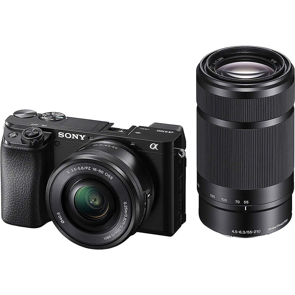 Sony Alpha A6100 Mirrorless Digital Camera with 16-50mm & 55-210mm Lens with 32GB Card + Battery & Charger + Case + Tripod + Filters + Telephoto/Wide Lens Kit