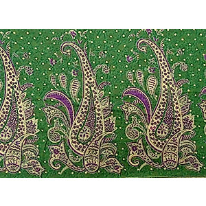 Peegli Vintage Green Textile Fabric Floral Printed DIY Craft Fabric Polyester Recycled Sari