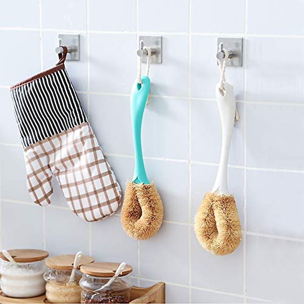 HANZE Adhesive Hooks Wall Hangers Heavy Duty Sticky Hooks Waterproof Stainless Steel Hanger Towel Holder Stcik on Hooks for Hanging Bathroom Kitchen Home Organizer - 4 Pack