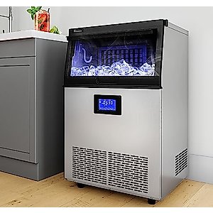YITAHOME Upgraded Commercial Ice Machine, 100LBS/24H Ice Maker with 33LBS Storage Bin, LCD Panel with Blue Light & Stainless Steel Scoop for Restaurant, Home, Bars, Coffee Shop(36PCS)
