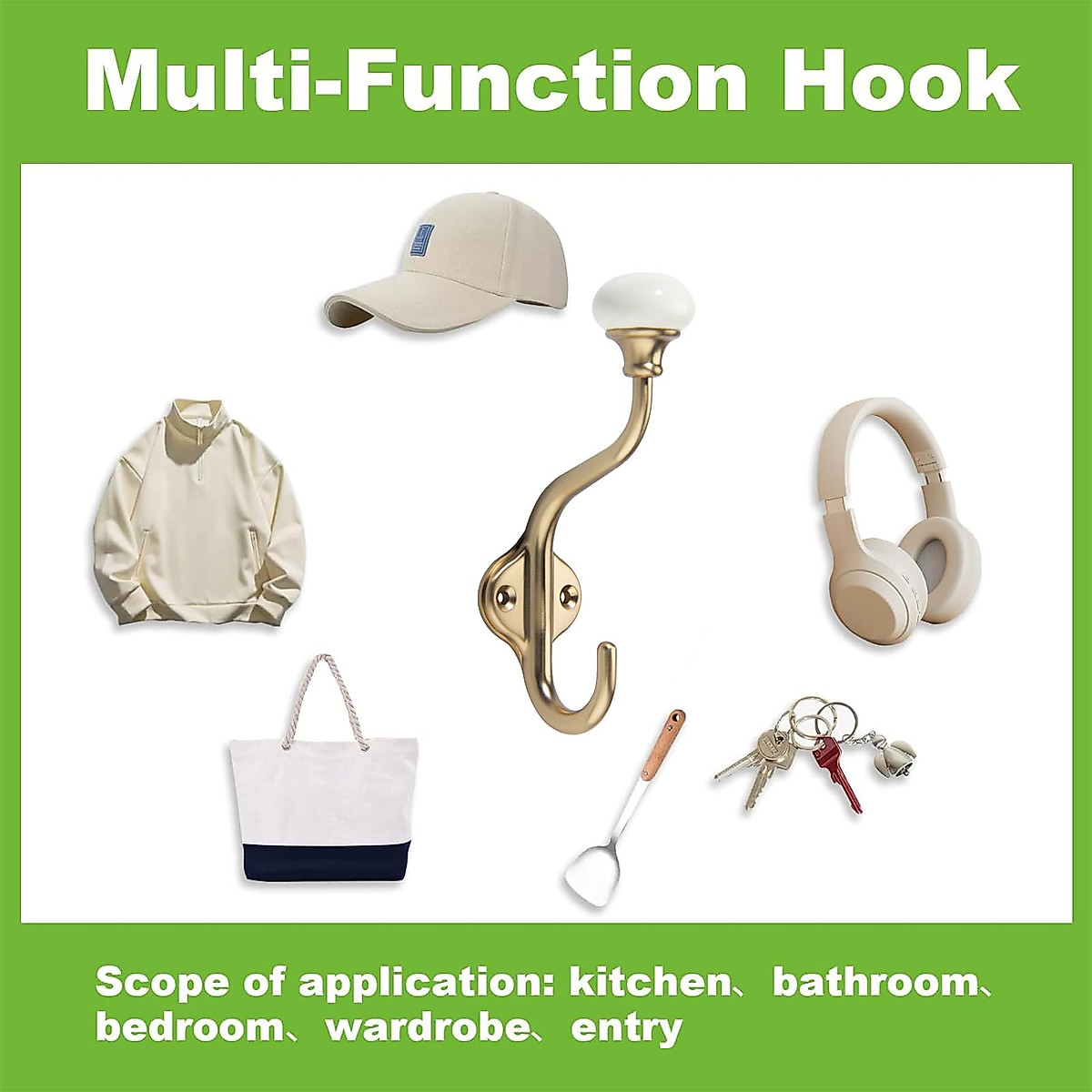 TUNNY Coat Hooks - 5 Pack Champagne Bronze Towel Hooks Robe Hooks Decorative Wall Hooks for Bathroom Bedroom Kitchen Towel Robe Clothes Cabinet Closet Bathroom Hardware