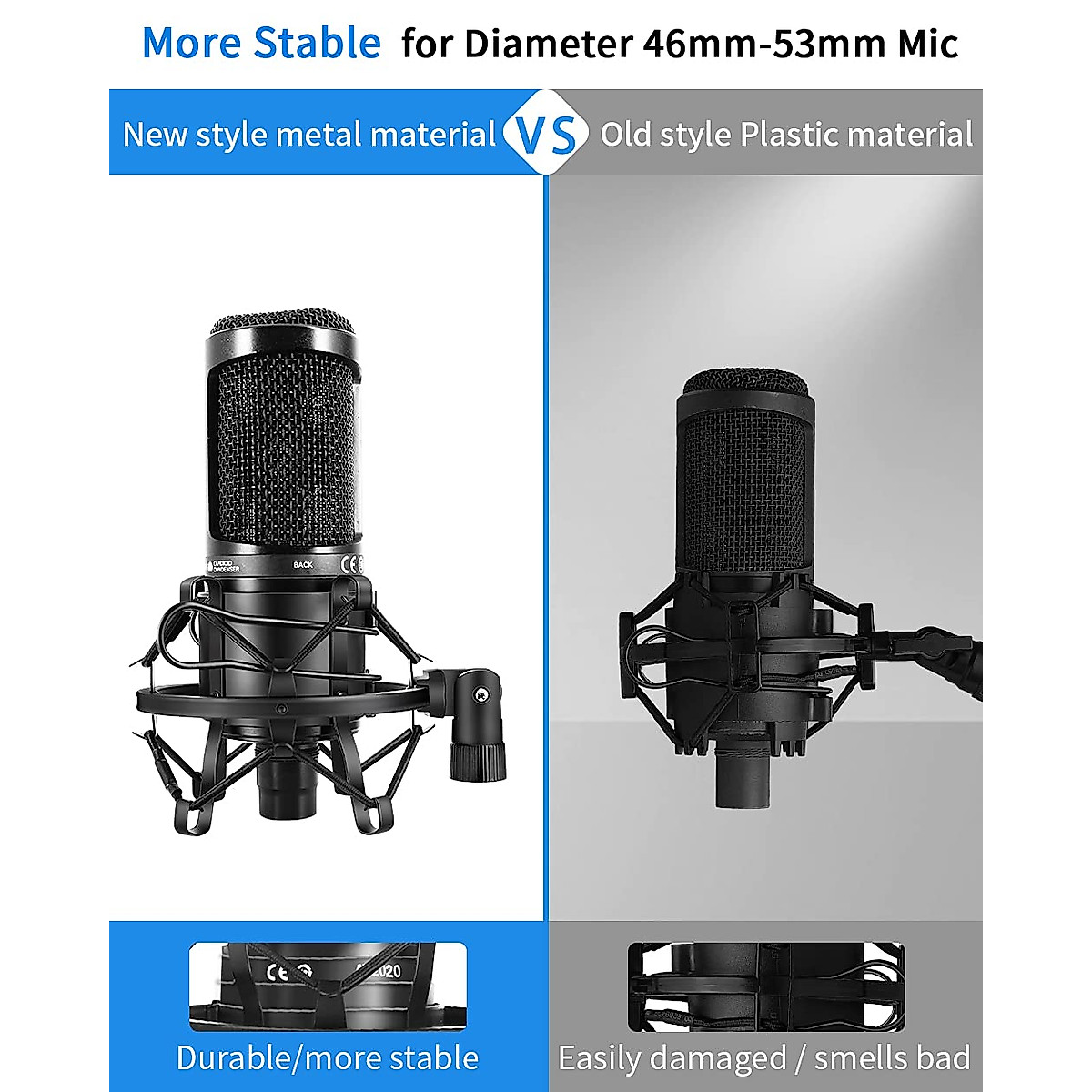AT2020 Shock mount with Pop Filter [durable/more stable] by Etour - Mount Made from metal material to Eliminate Vibrations - Compatible with Diameter 46mm-53mm Microphone at2040 line Kit
