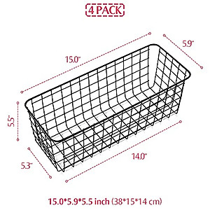 XINFULL 4 Pack Wire Storage Baskets Household Metal Wall-Mounted Containers Organizer Bins for Kitchen Bathroom Freezer Pantry Closet Laundry Room Cabinets Garage Shelf, Large