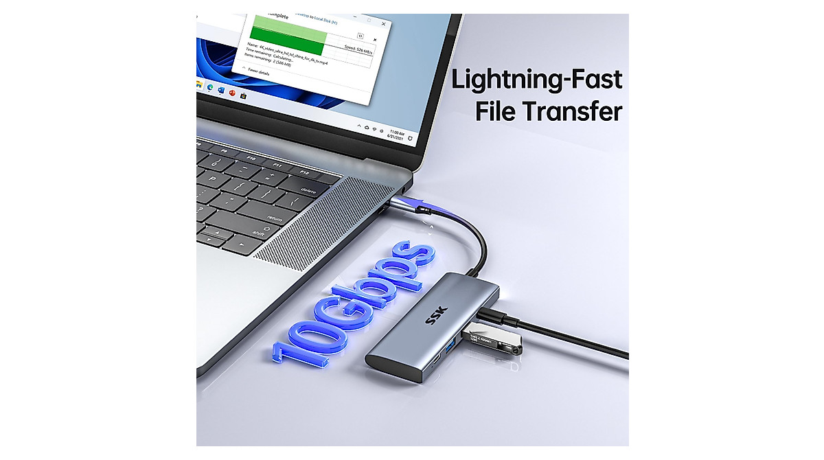SSK USB C Hub - 10Gbps 4-in-1 Adapter with 100W PD