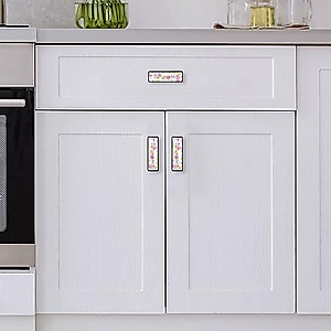 4 Pack 3.6In Double Holes Pulls Handles, Beautiful Flower Print Decorative Kitchen Cabinet Dresser Drawer Closet Cupboard Door knobs Handles Pulls for Home Bedroom Bathroom