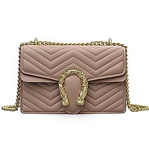 TAGDOT Fashion Metal Chain Shoulder Crossbody Bags for Women Handbag Purses Vegan Leather Clutches (Khaki)