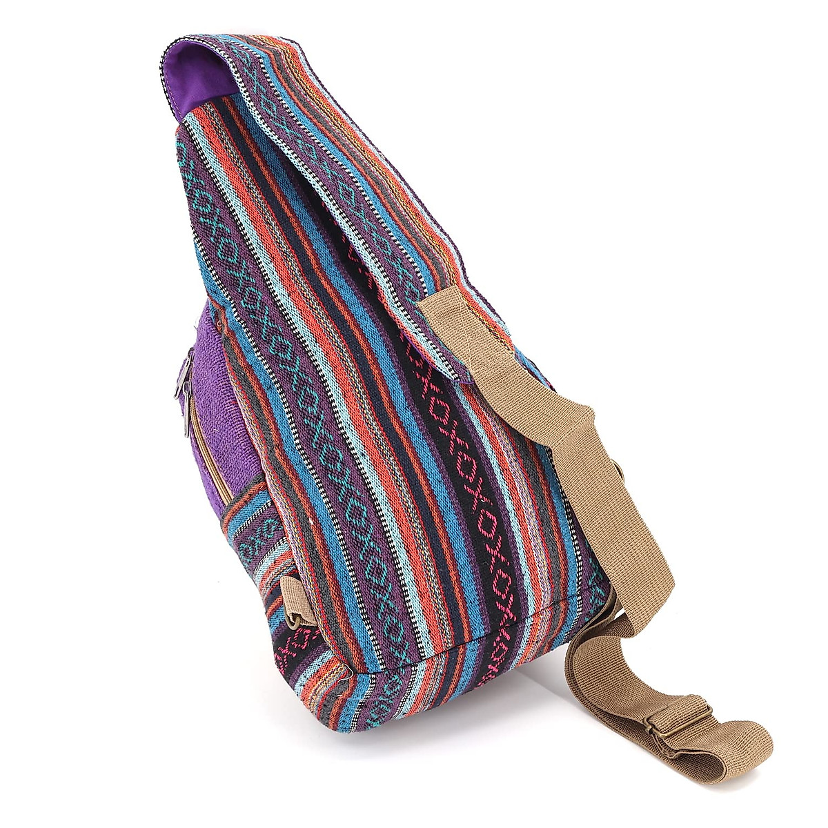 HIMALAYA HANDMADE Hemp Sling Backpack Hippie Backpack Festival Backpack Hiking Backpack 100 Percent Hemp Crossbody Bag FAIR TRADE Handmade with Love., Purple
