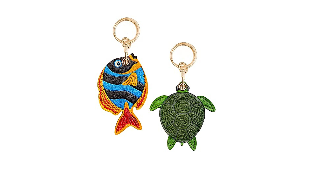 Cute Leather Airtag Keychain Case - Fish & Turtle Pack
